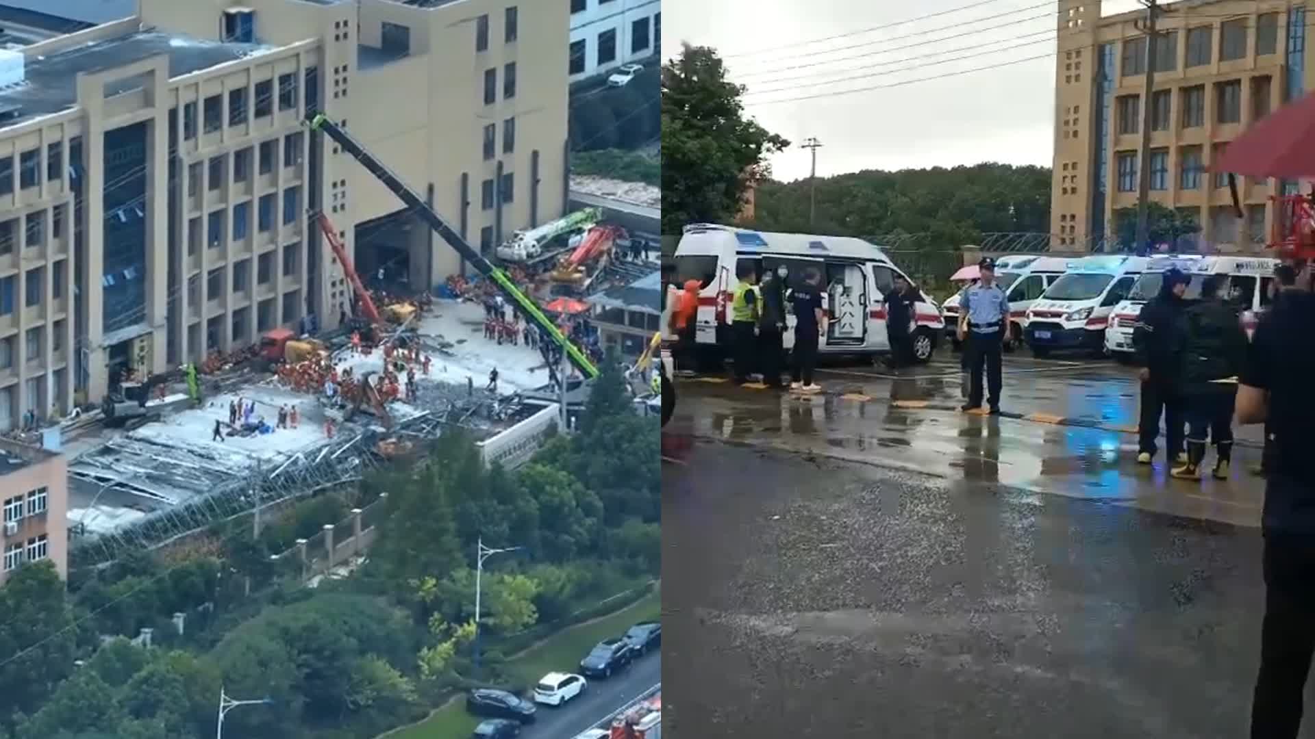 浙江余姚一钢结构建筑倒塌,12名被困人员已全部找到,2人死亡3人危重