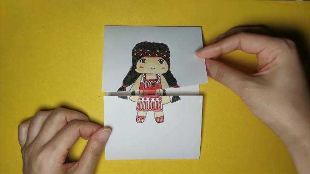 如何用一张纸手绘画出迷你世界妮妮变身公主长相,最后展开太有趣