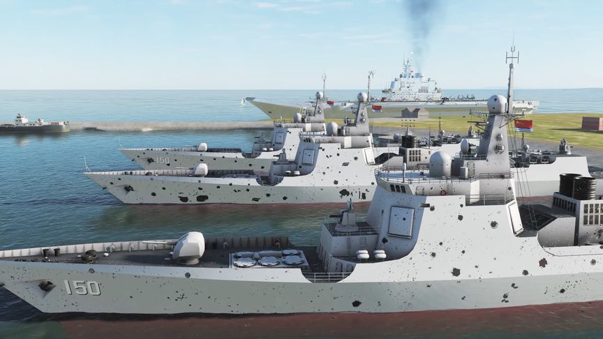 60架阿帕奇偷袭辽宁号航母,3艘中华神盾舰能抗得住吗,战争模拟