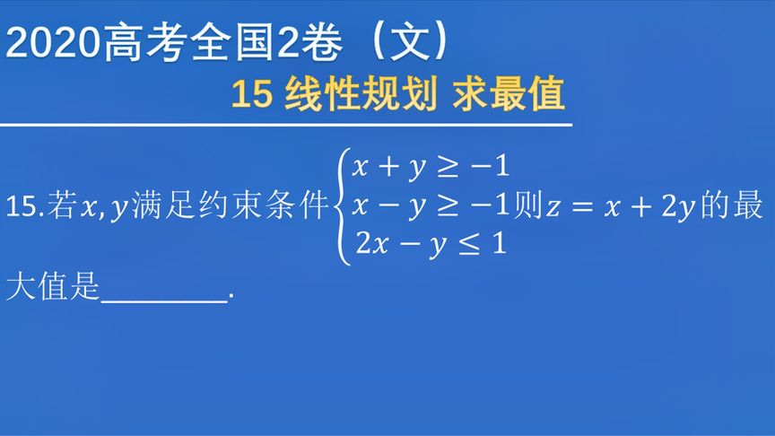 2020数学全国2卷(文) 15 解析几何 线性规划 求最值