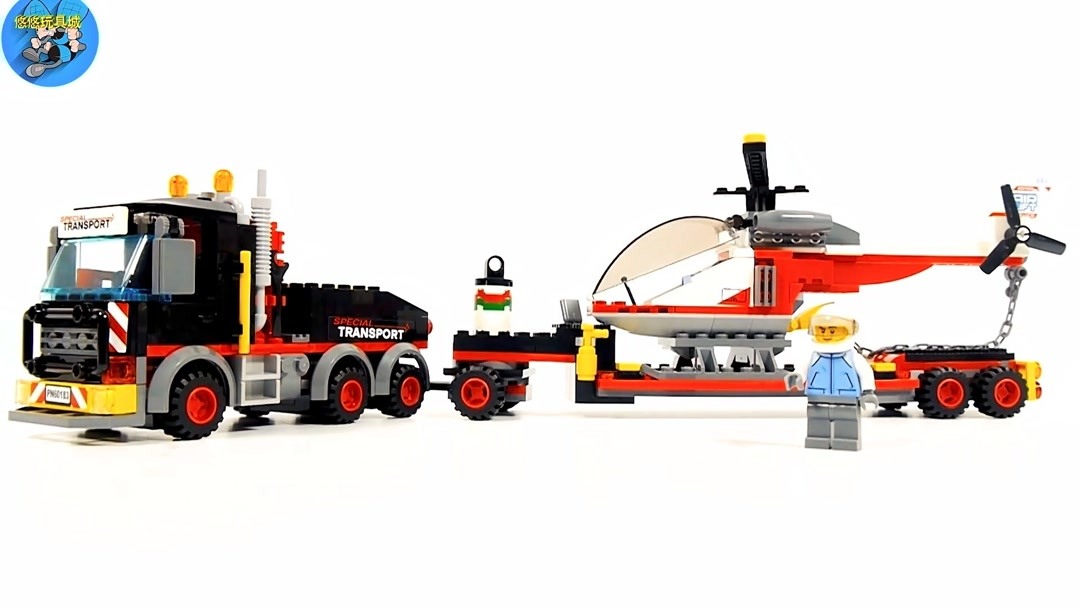 积木拼插益智小游戏,组装超长大挂车和直升小飞机真好看儿童玩具