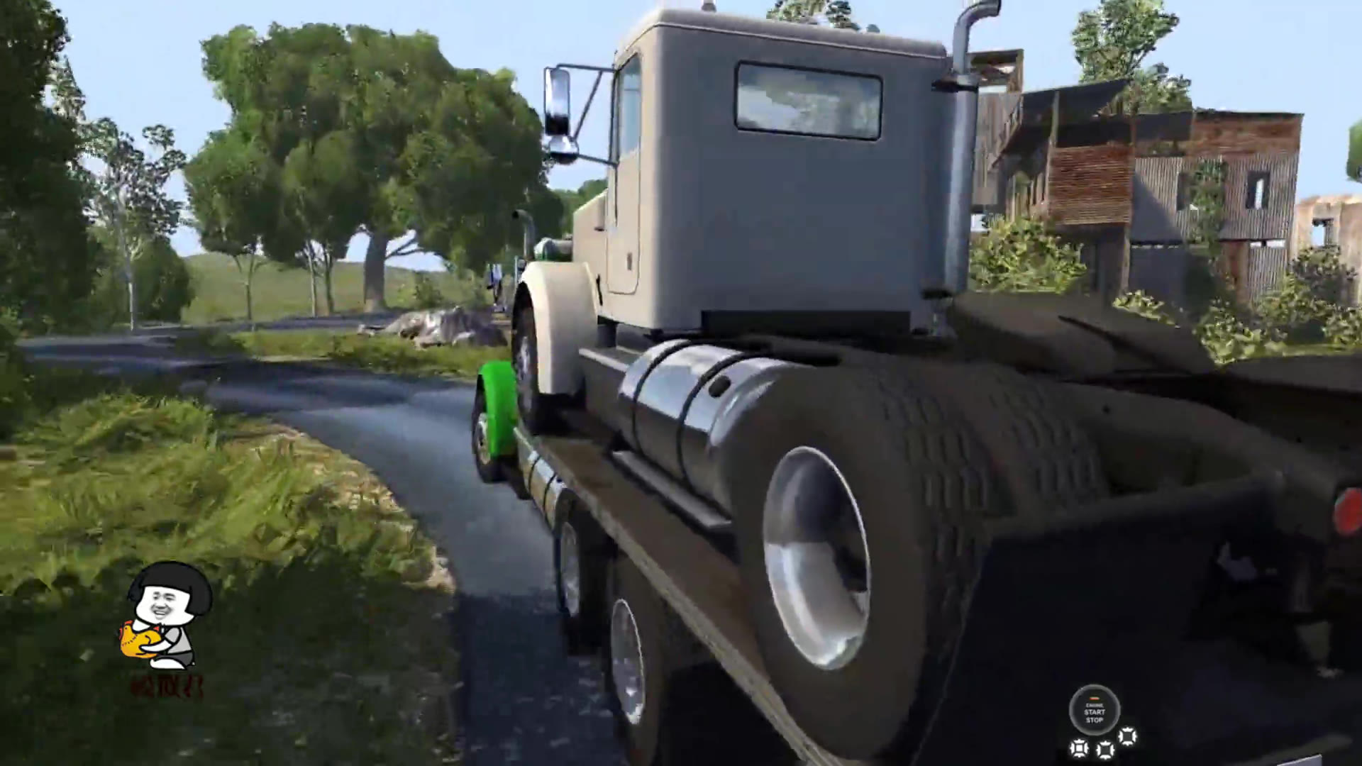 大卡车载着小卡车,卡树上了,车祸模拟!