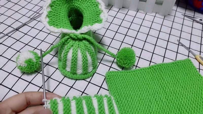 一款非常简单的棒针毛线鞋,用家里的零线给宝宝织一双(中集)