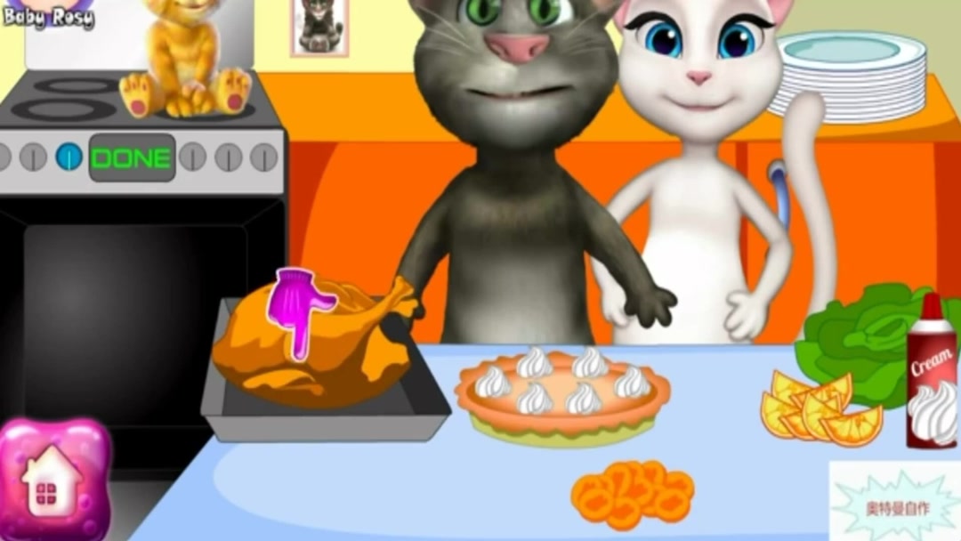 游戏 汤姆猫家族的晚餐★说话的汤姆猫文动画片大全_标清!视频H