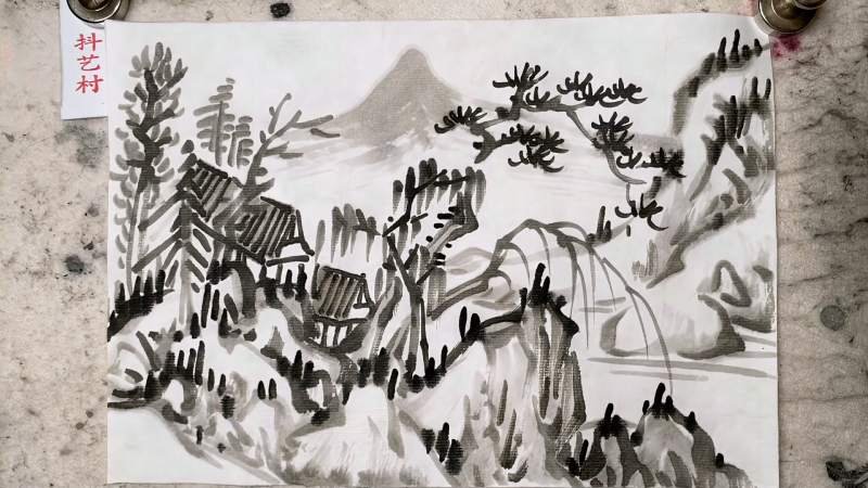 简单国画山水画教程,山水小景