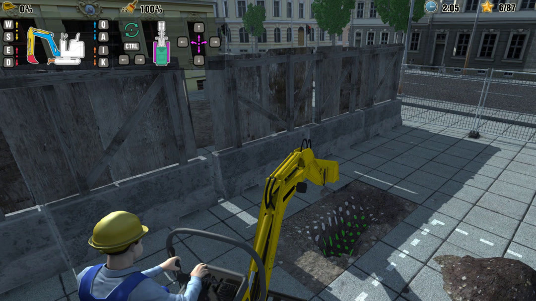 挖掘机模拟:建设城市花园花圃把砖铲破了