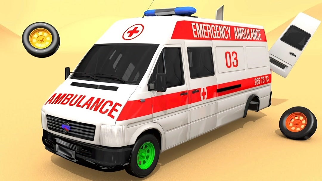 工程车益智动画:翻斗车消防车组装彩蛋里的救护车