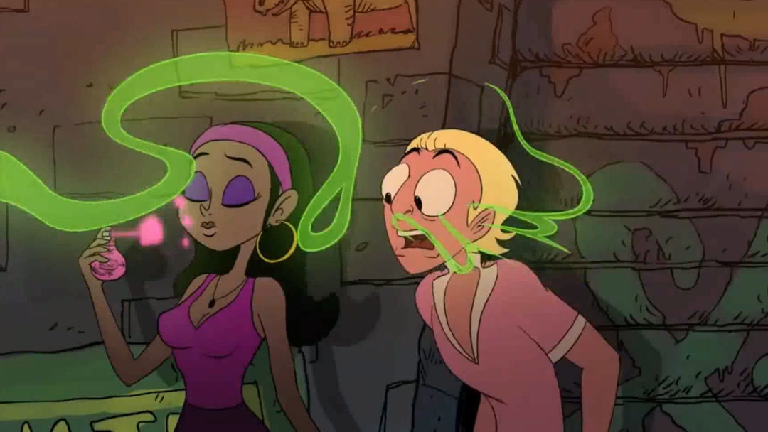 反转动画:小伙吃完东西用河水漱口,结果把河里的鱼给熏晕