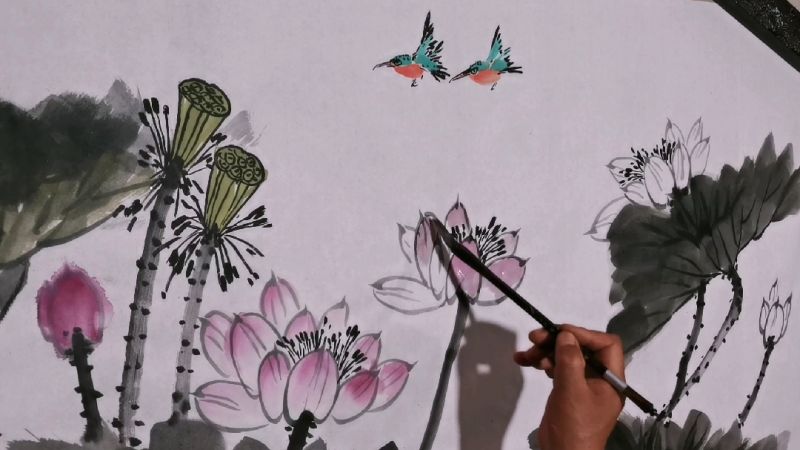 荷塘鸟语花香,看绘画过程学画国画