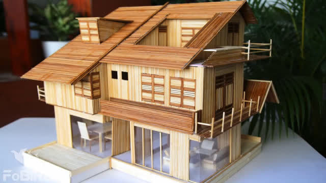 小伙用3000根竹签制作农村别墅模型,太漂亮了