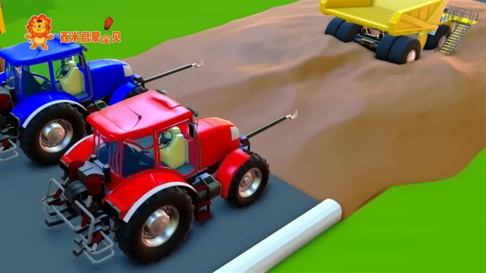 工程车动画自卸车陷入塌方路段,工程车救援队马上出发救援!