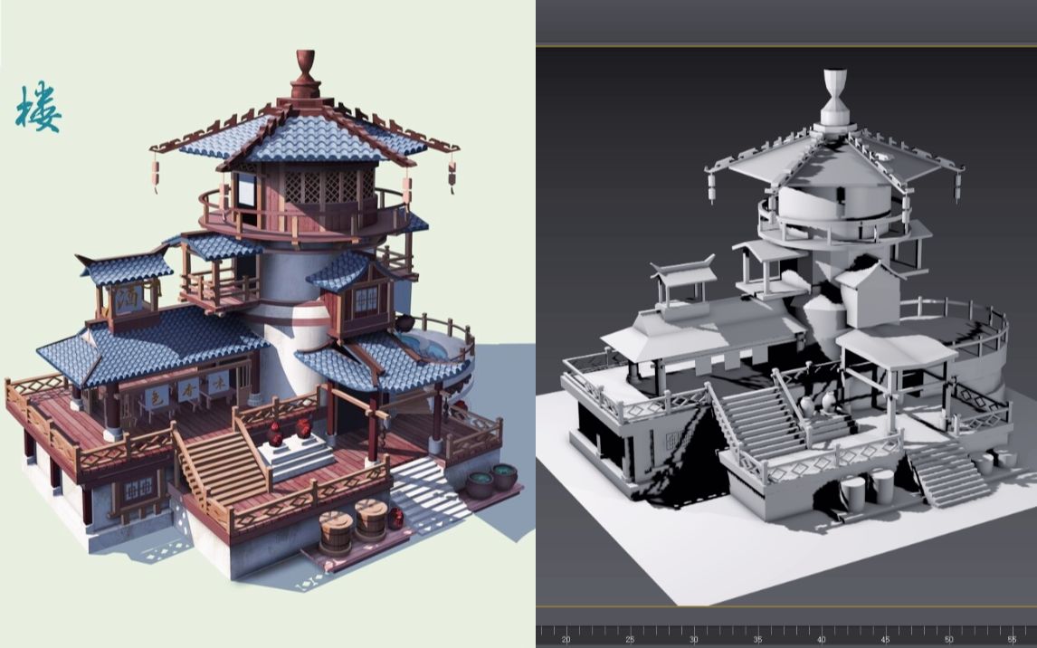【3Dmax建模】古风场景建筑房子模型制作,次时代流程解析