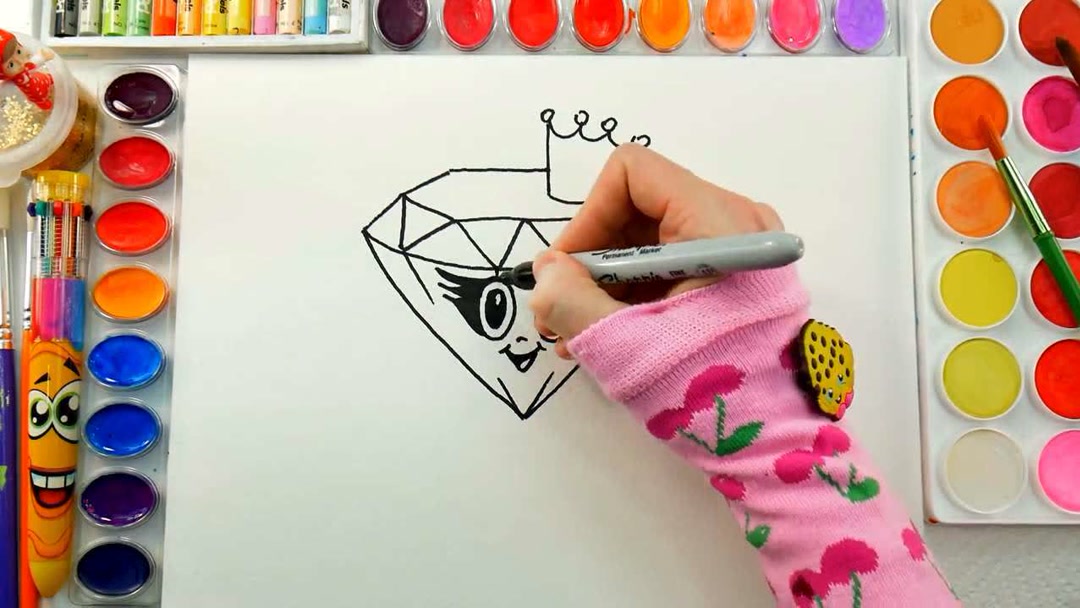 可爱的钻石戒指彩页,让孩子学会手绘水彩