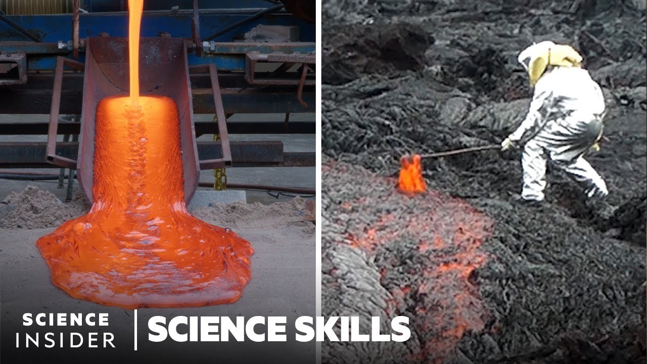 火山学家对熔岩取样的两种方法,岩浆竟然也能人工...