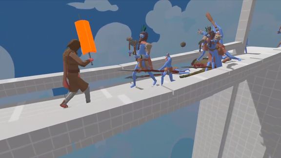 全面战争模拟器:原始人全军突击半数最崖,没想到高举flag的更蠢