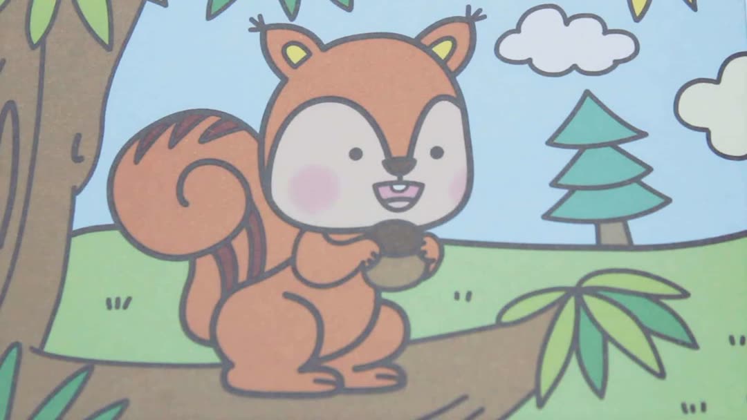 2-6岁宝宝简笔画涂色 诚实的小松鼠 早教故事