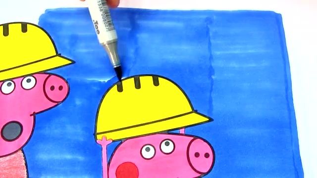 儿童简笔画:小猪佩奇带上安全帽