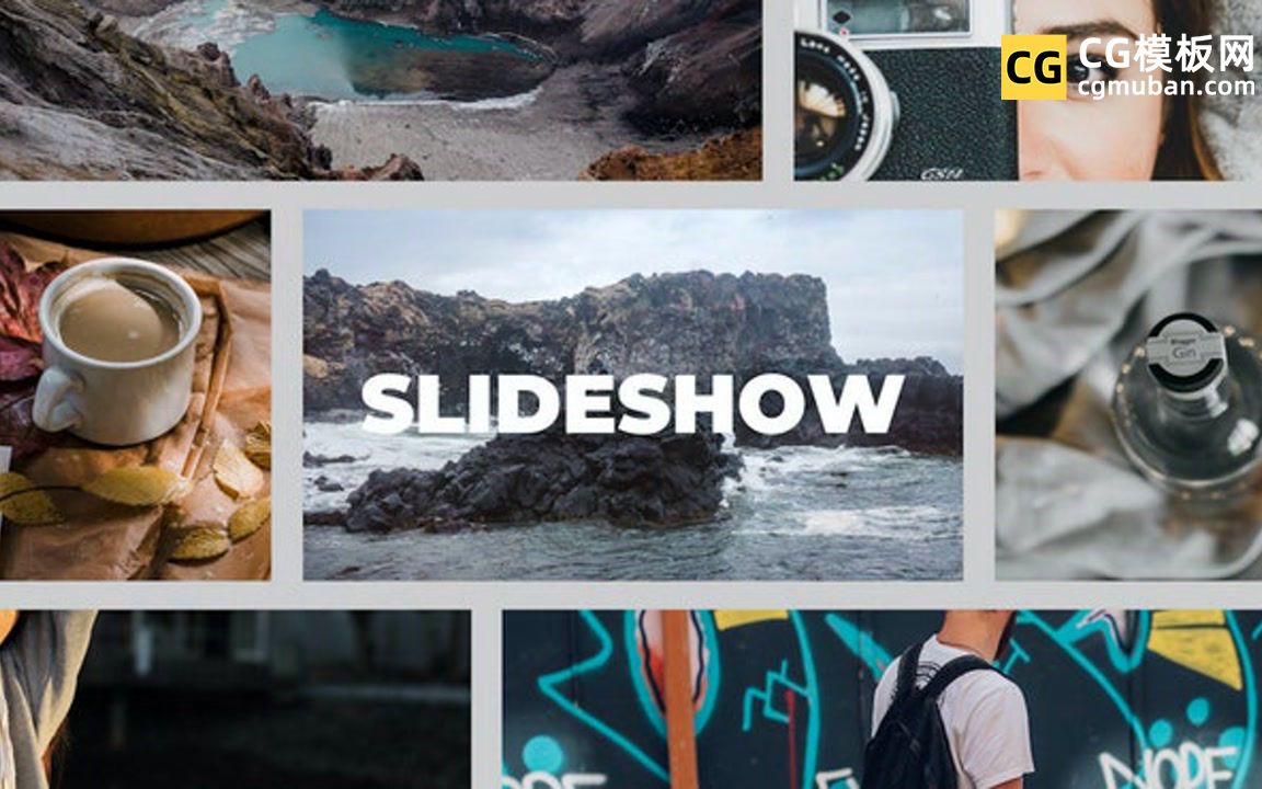 PR分屏模板 假期旅行团建毕业摄影照片图集轮播拼接幻灯片premiere...