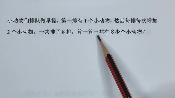 一年级数学思维题:每排每次增加2个小动物,一共有几个小动物呢