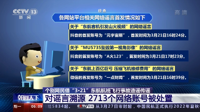 [朝闻天下]个别网民借“3·21”东航航班飞行事故造谣传谣 对谣言...