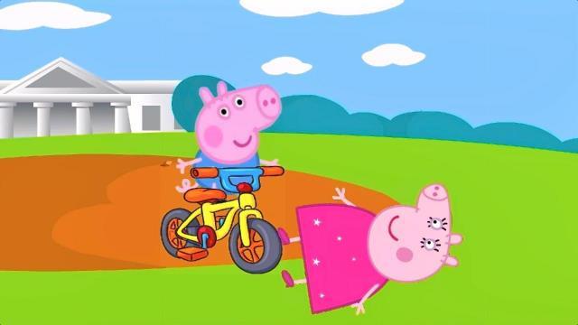 动画剧场:天呐,乔治第一次骑自行车,怎么就撞倒了猪妈?