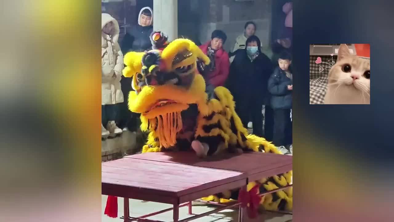 舞狮表演"打瞌睡",动作神情惟妙惟肖,耷拉眼皮也太形象了 舞狮表演"打...