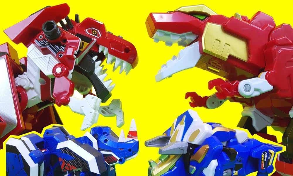 玩具动画:机械恐龙战车合体机器人玩具变形