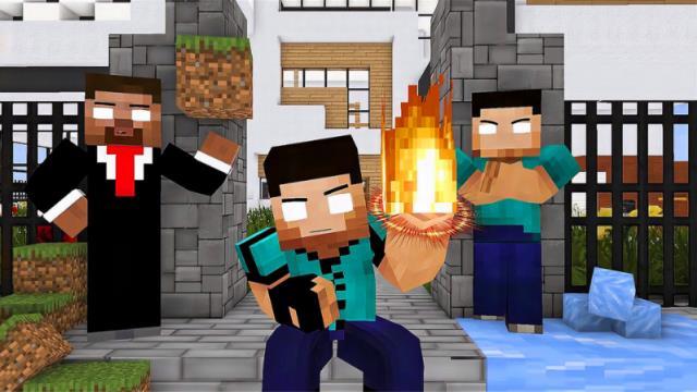 我的世界MC动画:元素之战,him元素三兄弟击败元素法师