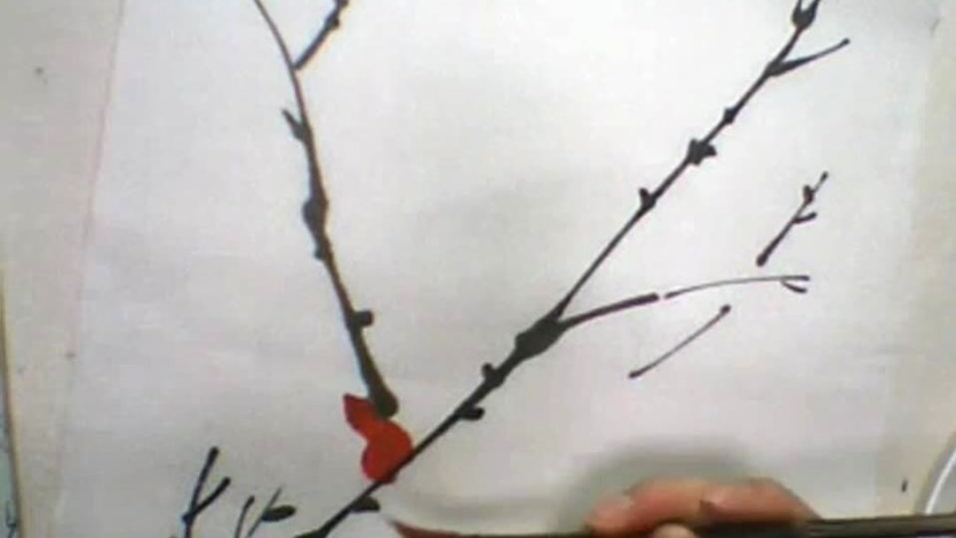 中国画梅花的画法技法教学视频 点梅(国画教程,u
