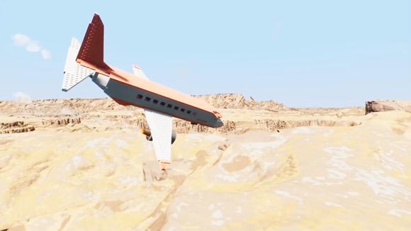 乐高BeamNG:乐高飞机开足马力起飞冲向大峡谷,模拟真实车祸