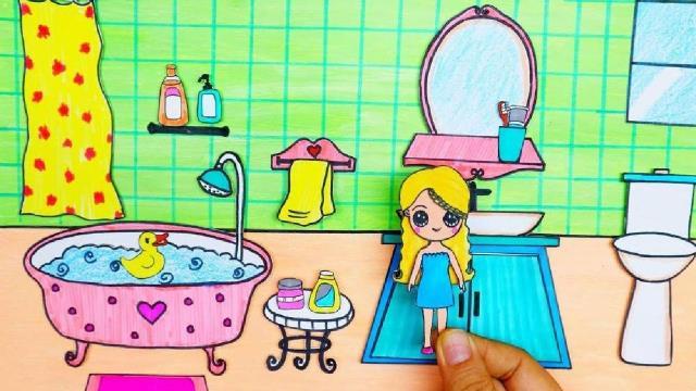 儿童亲子趣味益智手工书,一起帮可爱的娃娃制作棒棒的浴室吧