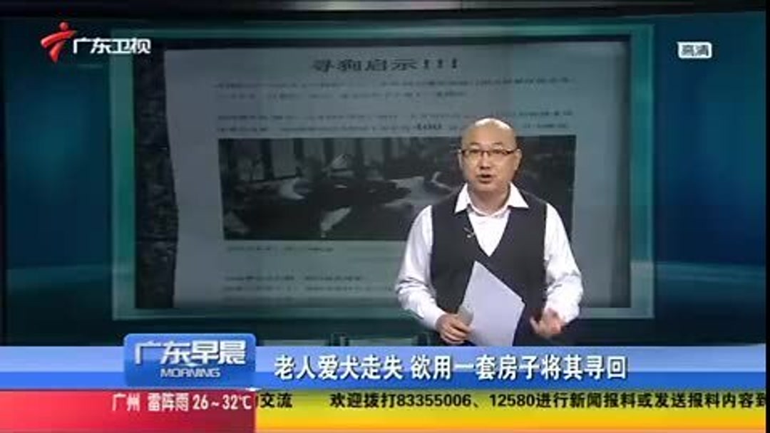 老人独居国内爱犬走失 以400万房产悬赏寻狗