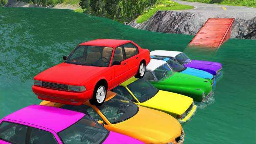 机智的警察和货车助力老司机开车过桥(五彩小轿车),车祸模拟器