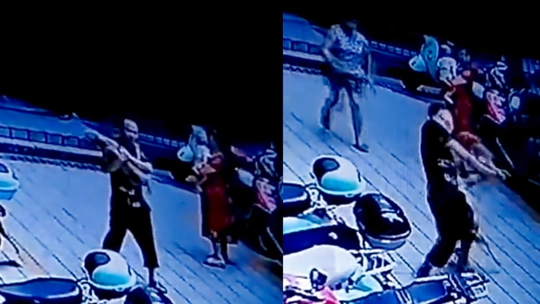 广西柳州两狗狗吵架男子抱起小狗欲离开,大狗突然冲上前扑咬男子