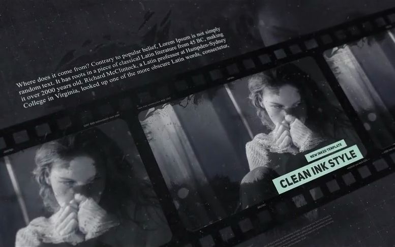 PR模板-电影胶片边框水墨晕染揭示历史影像纪录片时间线内容展示模板