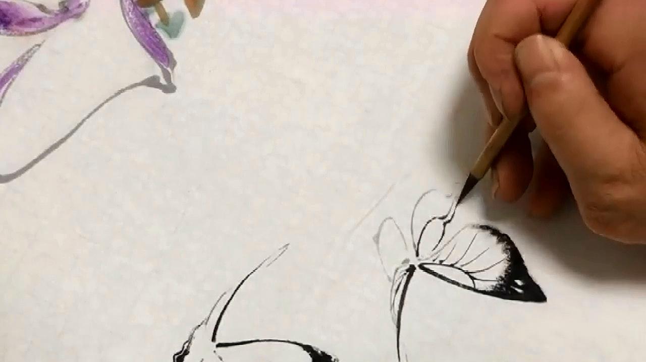 中国水墨画艺术:两只蝴蝶翩翩飞,画的真是太好了