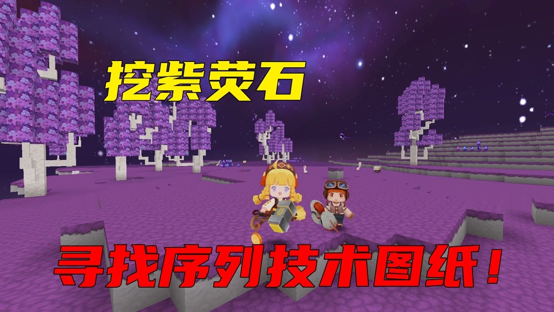 迷你世界双人生存14:皮皮余太空挖紫荧石,寻找序列技术图纸!