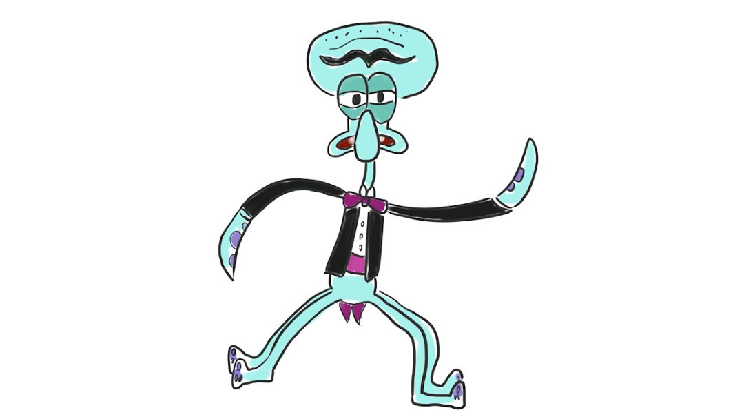 海绵宝宝动画中喜欢舞蹈的章鱼哥卡通简笔画