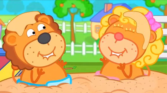 儿童益智动画:小狮子做了一个漂亮的沙子城堡,真是奇思妙想呀