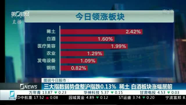 三大指数弱势盘整沪指跌0.13% 稀土 白酒板块涨幅居前
