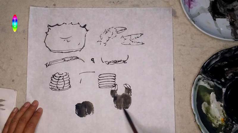 国画:侧锋练习螃蟹的基本结构和画法(2)