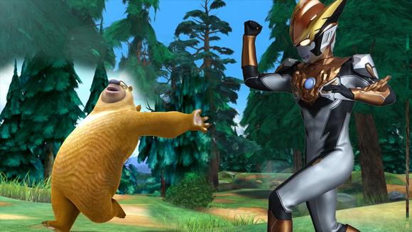 熊出没 罗索奥特曼帮助熊二保护森林 简笔画