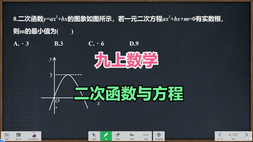 初三数学:二次函数与二次方程的关系,有解可转换为有交点