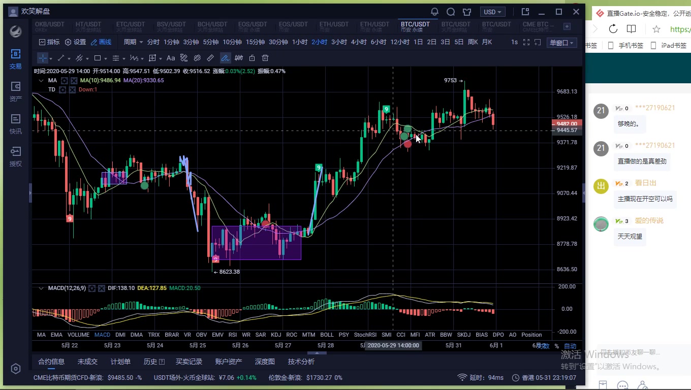 2020-05-31直播缠论比特币实盘操作+解股票录像。