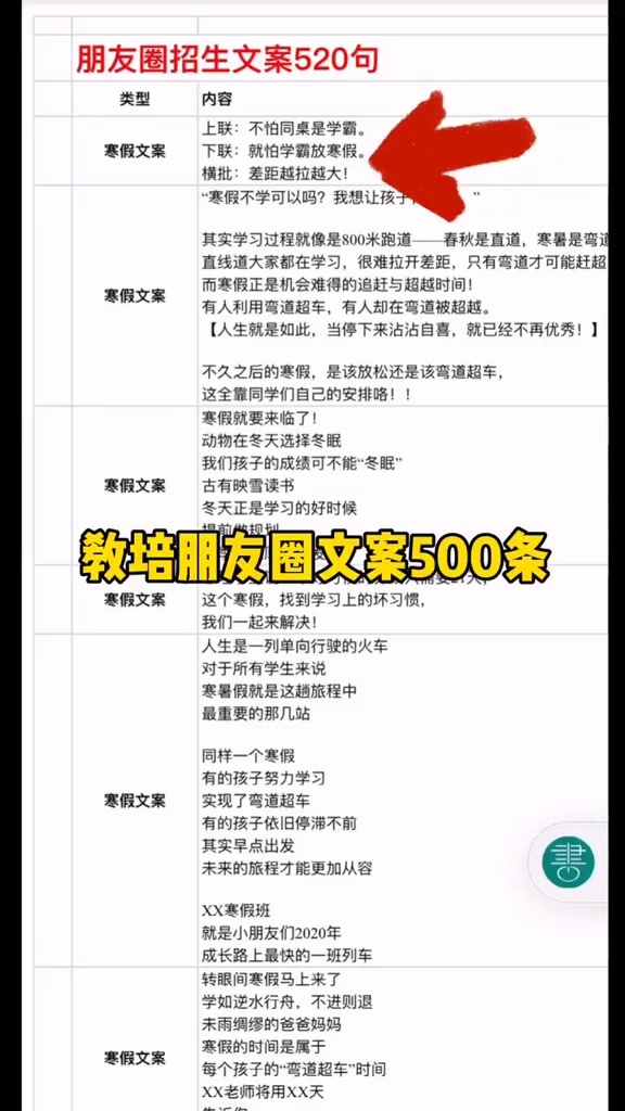 教培朋友圈文案500条教育培训招生