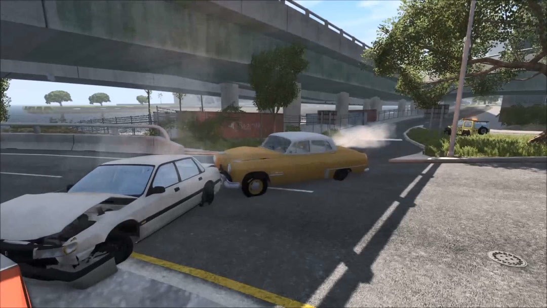 汽车模拟游戏:汽车与卡车连环相撞