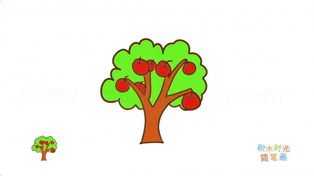 植物简笔画教程,画苹果树简笔画