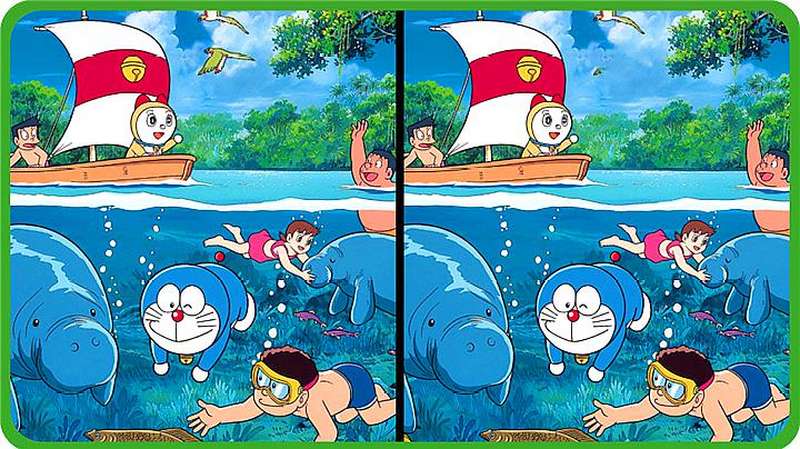 眼力测试:三张哆啦A梦图片,左右两边有一处不同,大家来找找吧