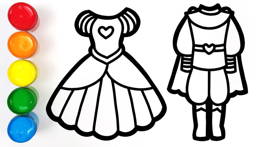 趣味填色#儿童简笔画 如何给宝宝简单画美美的公主裙和王子服装