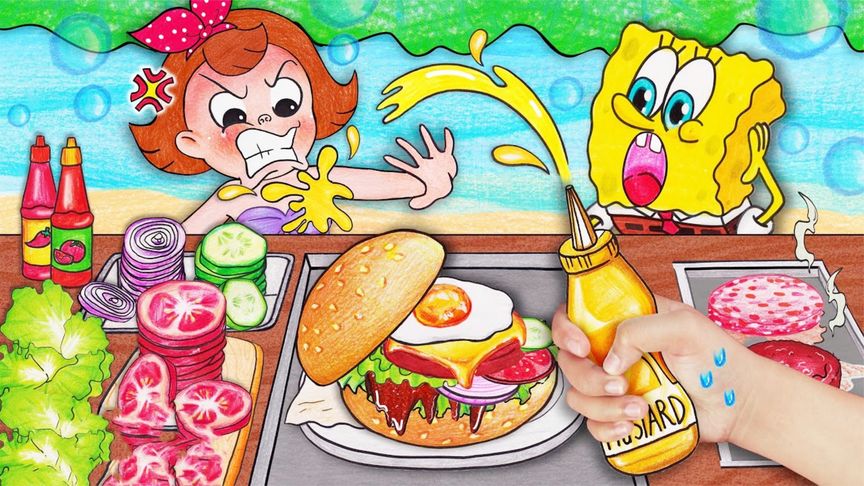 趣味定格动画:制作美味的创意大汉堡,朵朵会选择什么口味的呢?